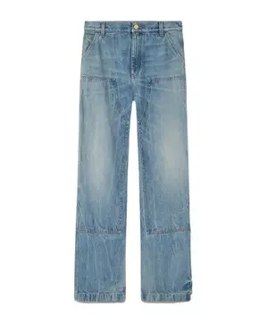 Versace Logo Patch Cargo Jeans - Blue