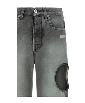 Off-White Logo Patch Straight-leg Jeans With Perforated Ring Detail - Gray