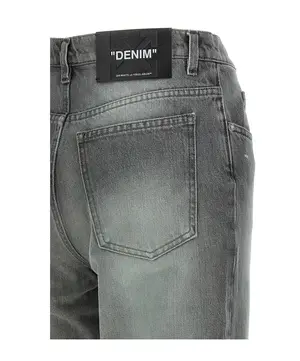 Off-White Logo Patch Straight-leg Jeans With Perforated Ring Detail - Gray