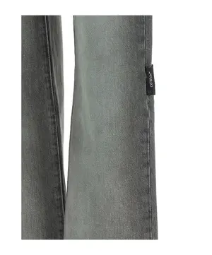 Off-White Logo Patch Straight-leg Jeans With Perforated Ring Detail - Gray