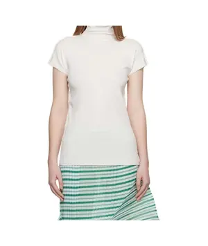 Issey Miyake High-neck Cap Sleeve Knit Sweater
