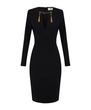 Elisabetta Franchi V-neck Midi Dress With Chain Embellishment - Black