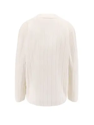 Max Mara Cashmere Yarn V-neck Sweater With Ribbed Pattern And Logo Detail