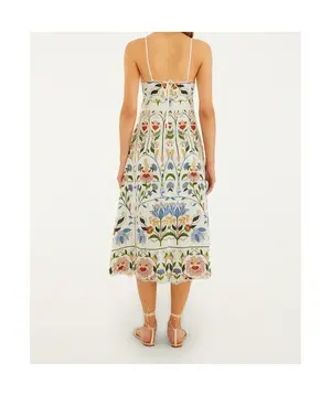 Farm Rio Embroidered Scallop-edge Midi Dress