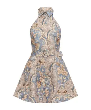 Zimmermann Floral Printed Belted Backless Mini Dress