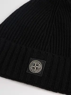Stone Island Wool Blend Knit Beanie - Black