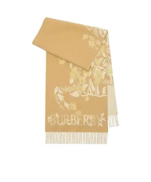 Burberry Wide Floral Ekd Cashmere Scarf - Sand Beige