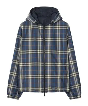 Burberry Checked Hooded Reversible Jacket - Blue
