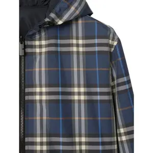 Burberry Checked Hooded Reversible Jacket - Blue
