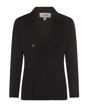 LARDINI Houndstooth Double-breasted Jacket - Brown