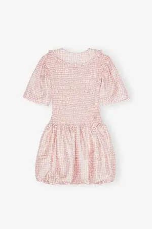 GANNI Checked Mini Dress With V-neck And Bow Detail
