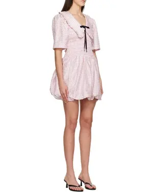 GANNI Checked Mini Dress With V-neck And Bow Detail