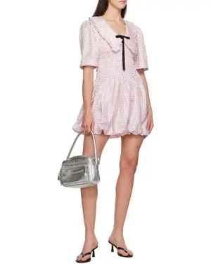 GANNI Checked Mini Dress With V-neck And Bow Detail