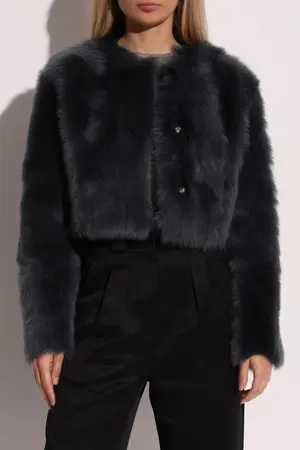 IRO PARIS Long Sleeve Fur Cropped Jacket