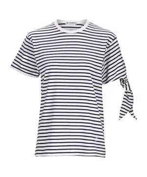 J.W.ANDERSON Striped Tie-sleeve T-shirt - Ecru/navy