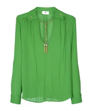 Elisabetta Franchi Pleated V-neck Top With Beaded Fringe