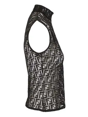 Fendi Sleeveless High-neck Ff Motif Lace Top - Black