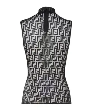 Fendi Sleeveless High-neck Ff Motif Lace Top - Black