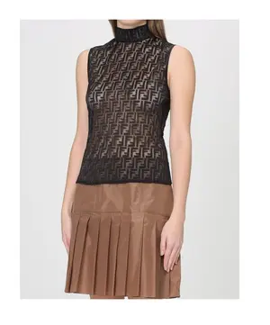 Fendi Sleeveless High-neck Ff Motif Lace Top - Black