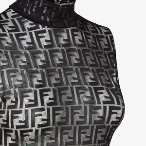 Fendi Sleeveless High-neck Ff Motif Lace Top - Black