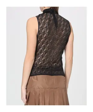 Fendi Sleeveless High-neck Ff Motif Lace Top - Black