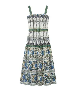Farm Rio Sleeveless Printed Pleated Midi Dress - Gray