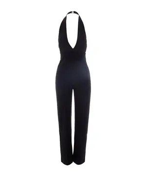 Patrizia Pepe Halter Neck Wide Leg Jumpsuit With Deep Neckline And Open Back - Black