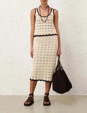 Zimmermann Rhiannon Crochet Midi Skirt - Cream/black