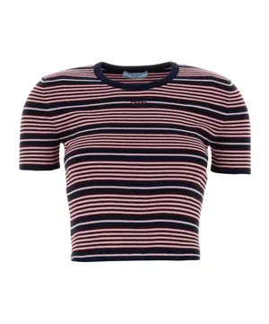 Prada Striped Short-sleeve Knitted Top - Black