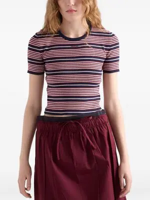 Prada Striped Short-sleeve Knitted Top