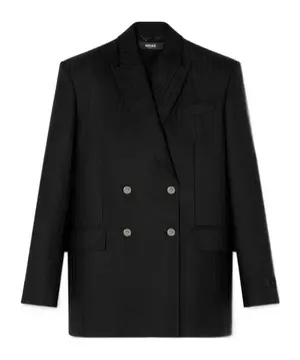 Versace Double Breasted Pinstripe Blazer - Black