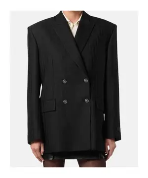 Versace Double Breasted Pinstripe Blazer - Black