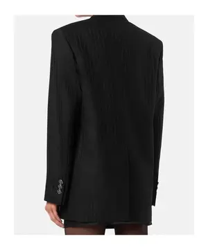 Versace Double Breasted Pinstripe Blazer - Black