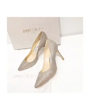 JIMMY CHOO Romy 85 Champagne Glitter Pointed Toe Stiletto Pumps - Gray