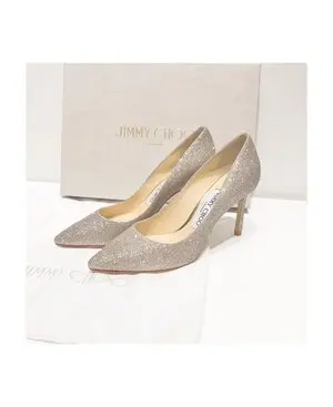 JIMMY CHOO Romy 85 Champagne Glitter Pointed Toe Stiletto Pumps - Gray