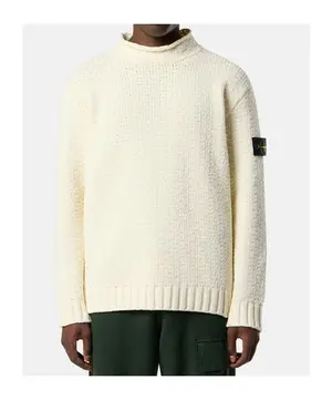 Stone Island Mock Neck Sweater With Reverse Stitch Detail - Ivory