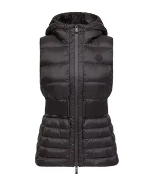 Moncler Melia Hooded Down Gilet With Belted Waist - Black
