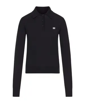 Celine Long Sleeve Fine Cotton Polo Sweater - Black