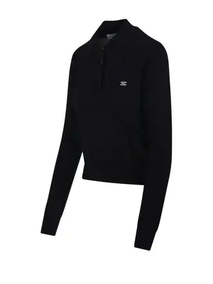 Celine Long Sleeve Fine Cotton Polo Sweater - Black