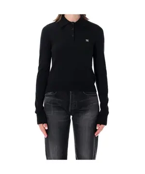 Celine Long Sleeve Fine Cotton Polo Sweater - Black