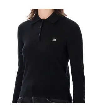Celine Long Sleeve Fine Cotton Polo Sweater - Black