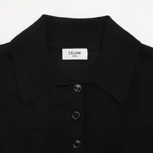 Celine Long Sleeve Fine Cotton Polo Sweater - Black