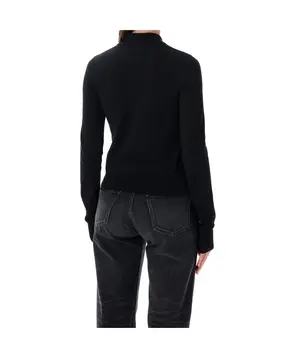 Celine Long Sleeve Fine Cotton Polo Sweater - Black