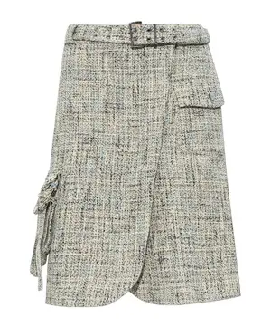 GANNI Belted Mini Tweed Skirt - Gray
