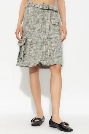 GANNI Belted Mini Tweed Skirt - Gray