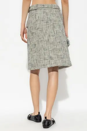 GANNI Belted Mini Tweed Skirt - Gray