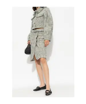 GANNI Belted Mini Tweed Skirt - Gray