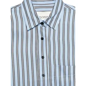Closed Striped Cropped Shirt - Blue