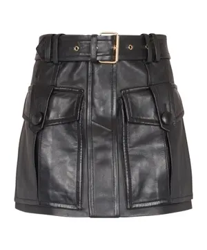 Balmain Leather Belted Bellows Pocket Skirt