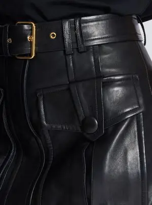 Balmain Leather Belted Bellows Pocket Skirt